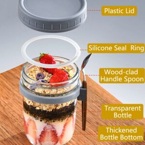 AouEtnay 2 Pack Overnight Oats Containers with Lids Glass Overnight Oats Jars, 16 oz Mason Jars for Overnight Oats, Cereal, Milk, Vegetable and fruit Salad Storage Container