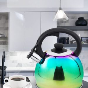 HausRoland Tea Kettle 2.1 Quart Stainless Steel Stove Top Induction Modern Kettle Teapot (GS-04048-A-781B, Rainbow)