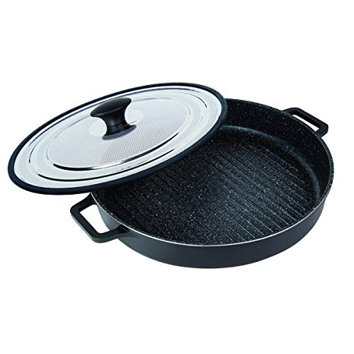 MasterPan Non-Stick Stovetop Oven Grill Pan with Heat-in Steam-Out Lid, nonstick cookware, 12", Black,