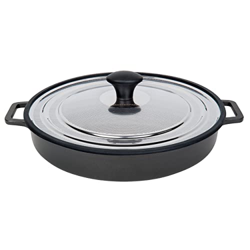 MasterPan Non-Stick Stovetop Oven Grill Pan with Heat-in Steam-Out Lid, nonstick cookware, 12", Black,