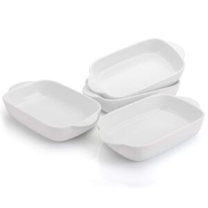 Foraineam 4 Pieces Bakeware Set, White Porcelain Baking Dish Bowl, 7.5 x 5 inch Rectangular Baking Pans for Cooking, Banquet and Daily Use