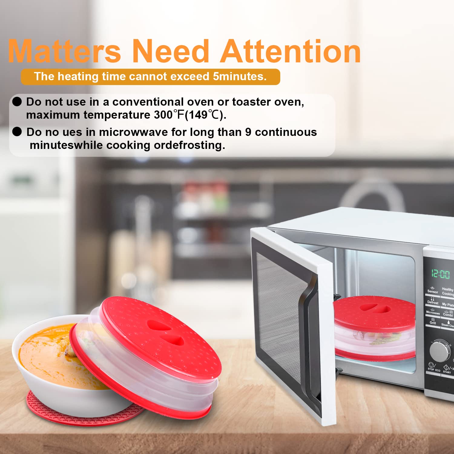 ANZEKE Vented Collapsible Microwave Splatter Cover,Food Cover,Colander Kitchen Gadget,Include Anti-scald Silicone Mats,Dishwasher-safe,BPA-FreeSilicone & Plastic（2Set Grey And Red)