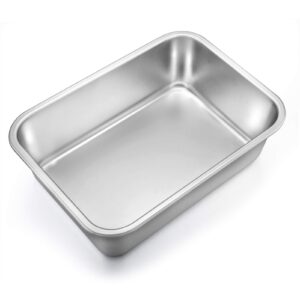 teamfar lasagna pan, rectangular cake pan brownie bake dish stainless steel, 12.75’’×10’’×3.2", heavy duty & healthy, deep side & brushed surface, easy clean & dishwasher safe