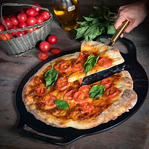 Victoria 15-Inch Cast Iron Comal Pizza Pan with 2 Side Handles, Preseasoned with Flaxseed Oil, Made in Colombia