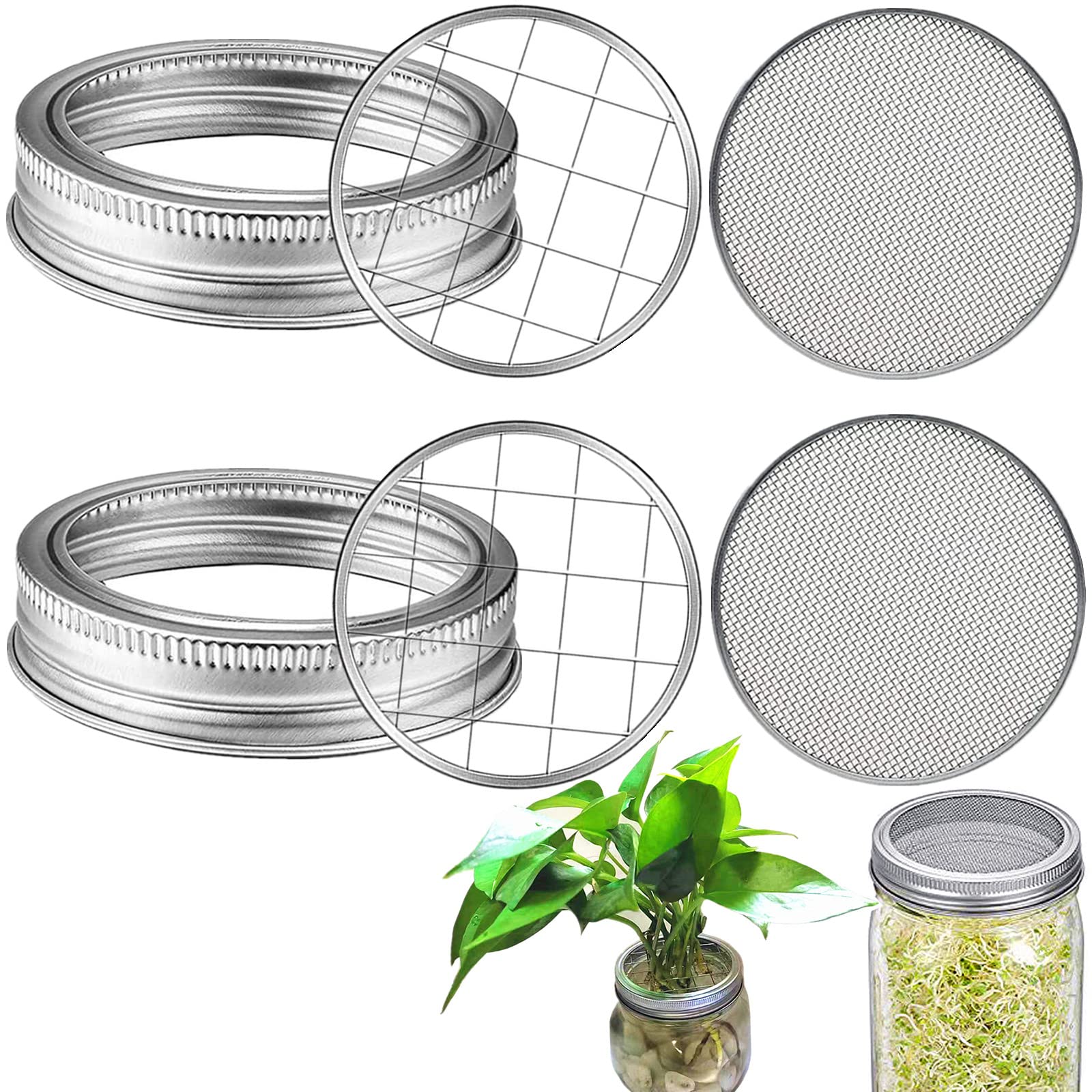 6 Pieces Mason Jar Wide Mouth Mesh Strainer Sprouting Lids Stainless Steel Flower Jar Insert Lids for Canning Jars Seed Sprouting Salad Sprouts & Flower Organizer Insert Lid Kit