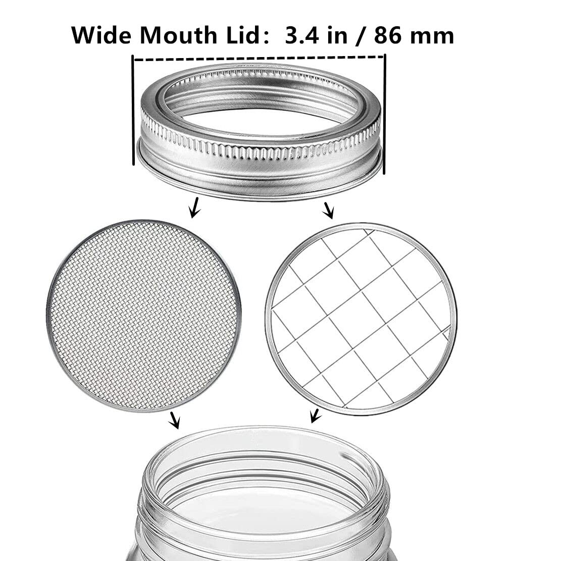 6 Pieces Mason Jar Wide Mouth Mesh Strainer Sprouting Lids Stainless Steel Flower Jar Insert Lids for Canning Jars Seed Sprouting Salad Sprouts & Flower Organizer Insert Lid Kit