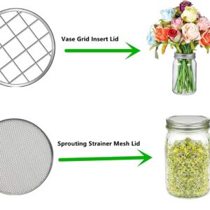 6 Pieces Mason Jar Wide Mouth Mesh Strainer Sprouting Lids Stainless Steel Flower Jar Insert Lids for Canning Jars Seed Sprouting Salad Sprouts & Flower Organizer Insert Lid Kit