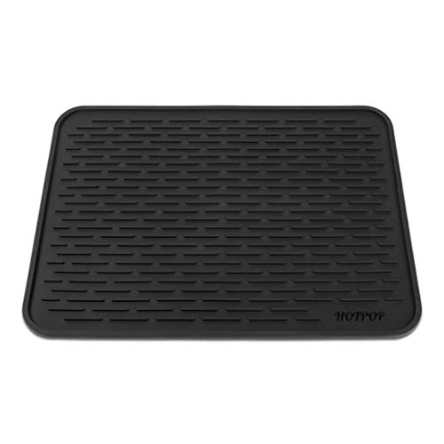 HOTPOP Medium (16"x12") Super Sturdy Silicone Dish Drying Mat and Trivet, Dishwasher Safe, Heat Resistant, Eco-Friendly (Black)