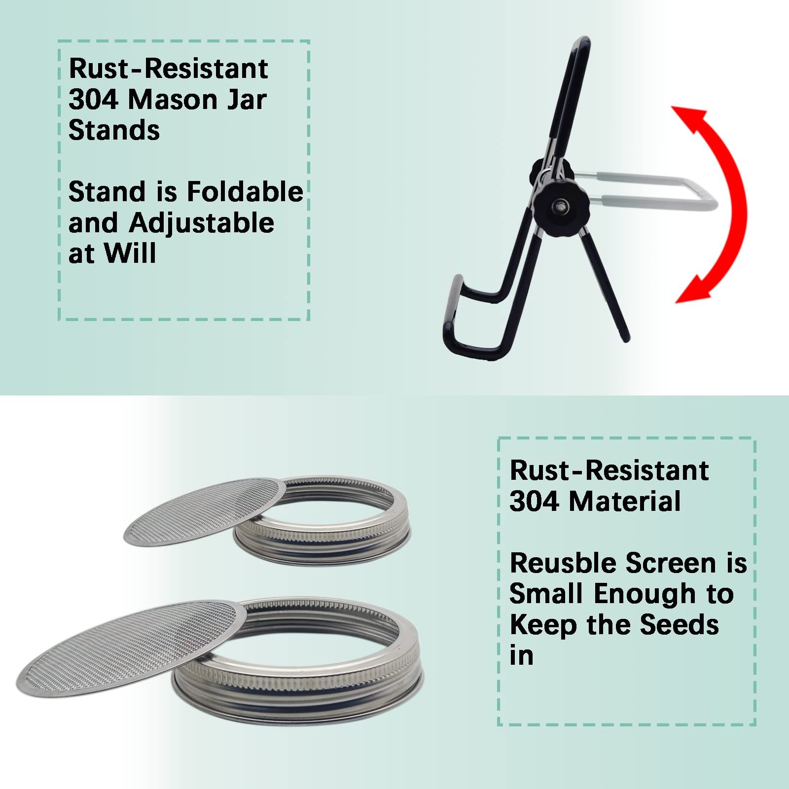 Guyemnat Sprouting Kit, 4 PCS Stainless Steel Sprouting Lids for Regular and Wide Mouth Mason Jars, 2 Sprouting Stands,Sprouting Tray,Label sticker,Sprouts Growing Kit (Not Include Mason Jar)