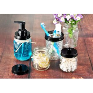 [Wide Mouth] Mason Jar Toothbrush Holder Lid - Rustproof 304 Stainless Steel - for Ball Mason Jar or Any Pint. 16oz. Jar - Farmhouse Decor Bathroom Accessories Set/2-Pack (Jars not Included) (Black)