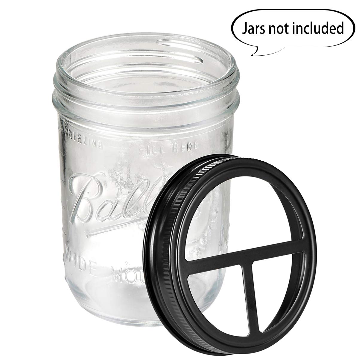 [Wide Mouth] Mason Jar Toothbrush Holder Lid - Rustproof 304 Stainless Steel - for Ball Mason Jar or Any Pint. 16oz. Jar - Farmhouse Decor Bathroom Accessories Set/2-Pack (Jars not Included) (Black)