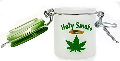 Airtight Glass Herb Mini Stash Jar with Clamping Lid in Choice of Design (Holy Smoke)