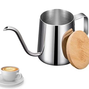 Pour Over Drip Kettle 350ml Stainless Steel Gooseneck Coffee Kettle Long Narrow Spout Hand Drip Coffee Tea Pot with Lid Small and Simplicity (silver)