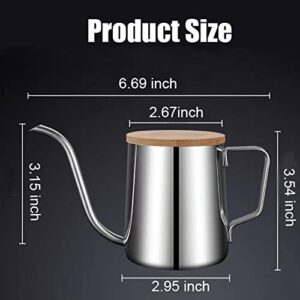 Pour Over Drip Kettle 350ml Stainless Steel Gooseneck Coffee Kettle Long Narrow Spout Hand Drip Coffee Tea Pot with Lid Small and Simplicity (silver)