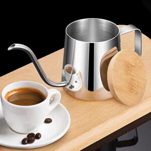 Pour Over Drip Kettle 350ml Stainless Steel Gooseneck Coffee Kettle Long Narrow Spout Hand Drip Coffee Tea Pot with Lid Small and Simplicity (silver)