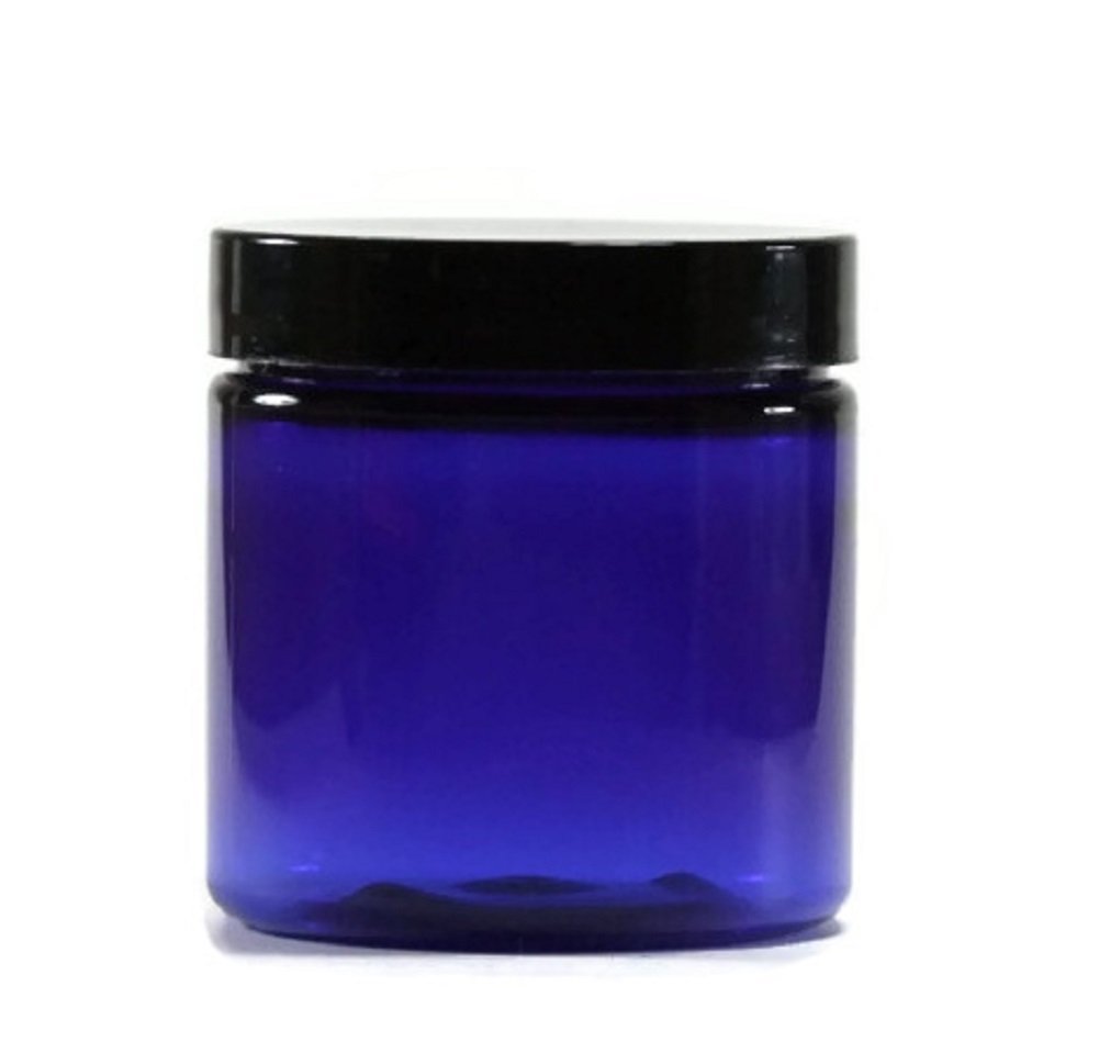 Blue 2 oz Plastic Jar Black Lid - Pack of 12