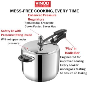 Vinod 5L Stainless Steel Inner Lid Sandwich Bottom Pressure Cooker, 5-Liter