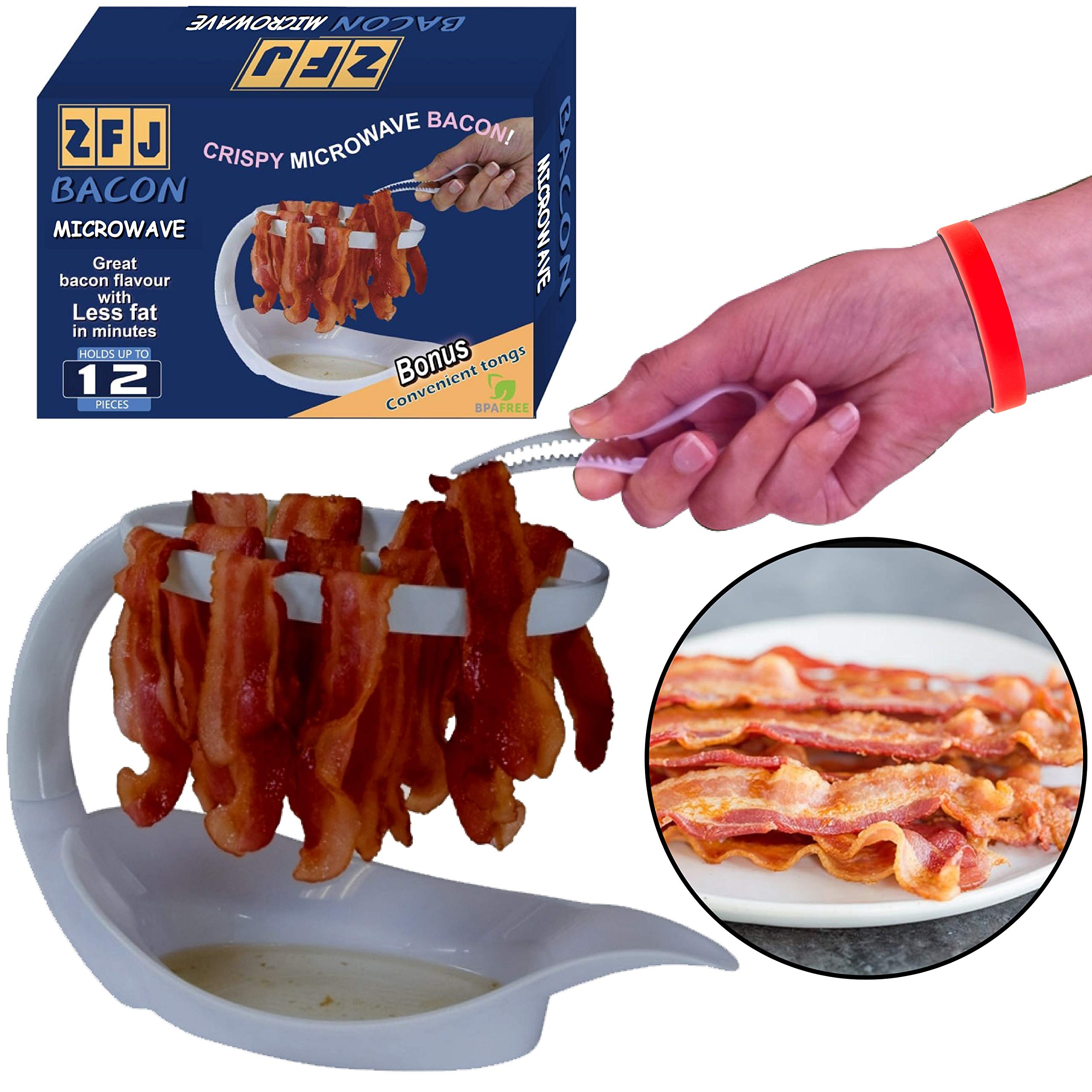 ZFJ Microwave Bacon Cooker, Bacon Tray for Cooking Crispy Bacon in few Minutes Reduces Fat up to 35% for Healthy Breakfast. 10.5 x 6.3 x 5.7 inch