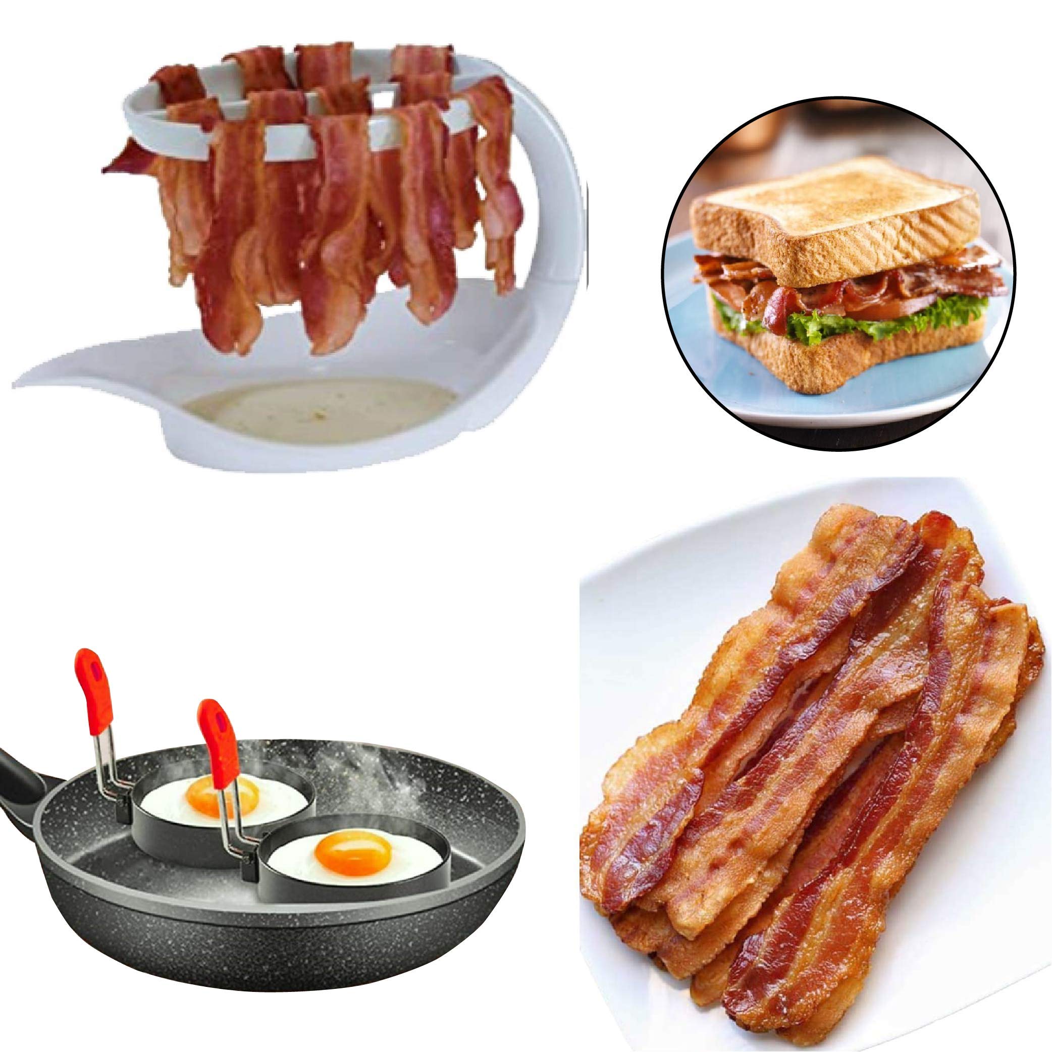 ZFJ Microwave Bacon Cooker, Bacon Tray for Cooking Crispy Bacon in few Minutes Reduces Fat up to 35% for Healthy Breakfast. 10.5 x 6.3 x 5.7 inch