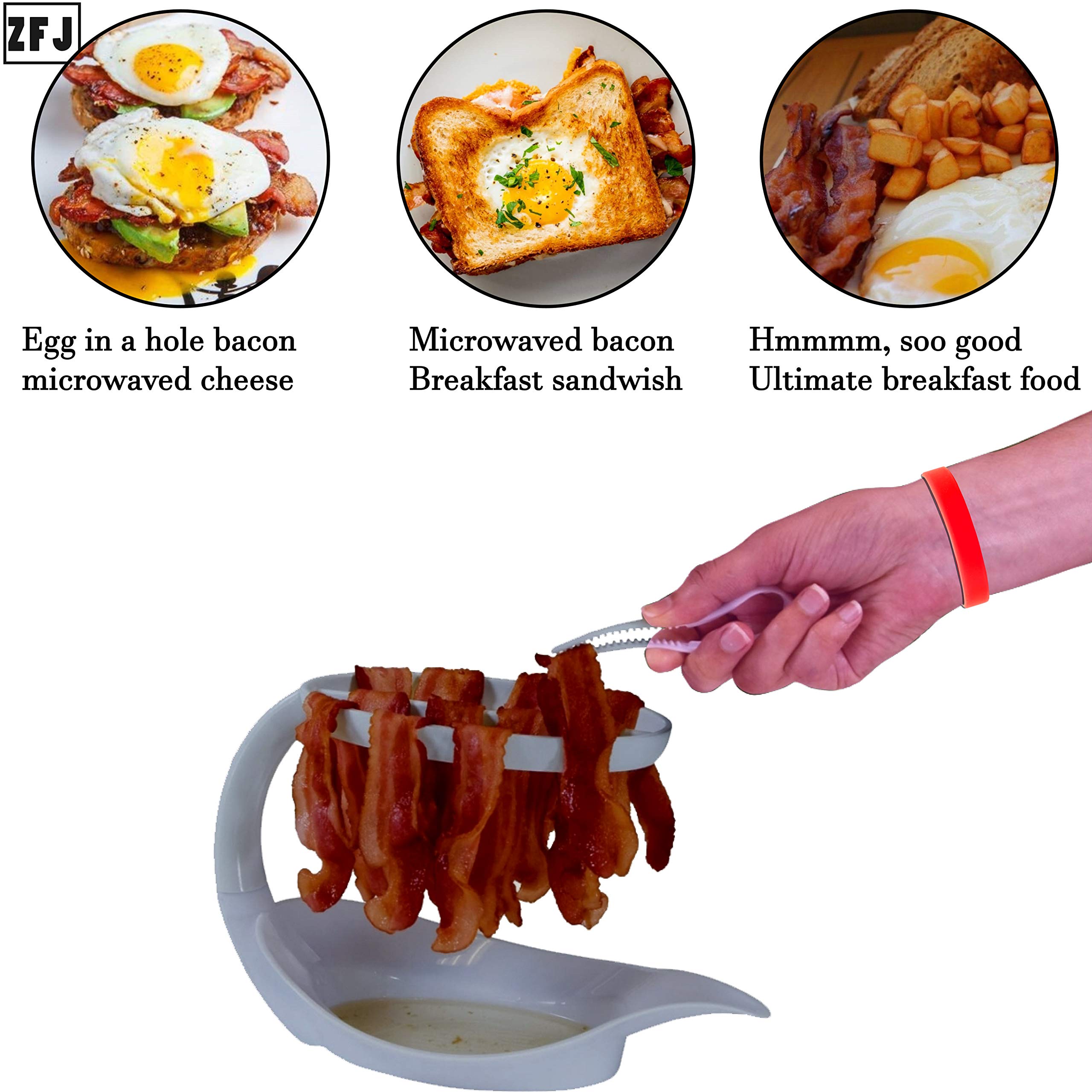 ZFJ Microwave Bacon Cooker, Bacon Tray for Cooking Crispy Bacon in few Minutes Reduces Fat up to 35% for Healthy Breakfast. 10.5 x 6.3 x 5.7 inch