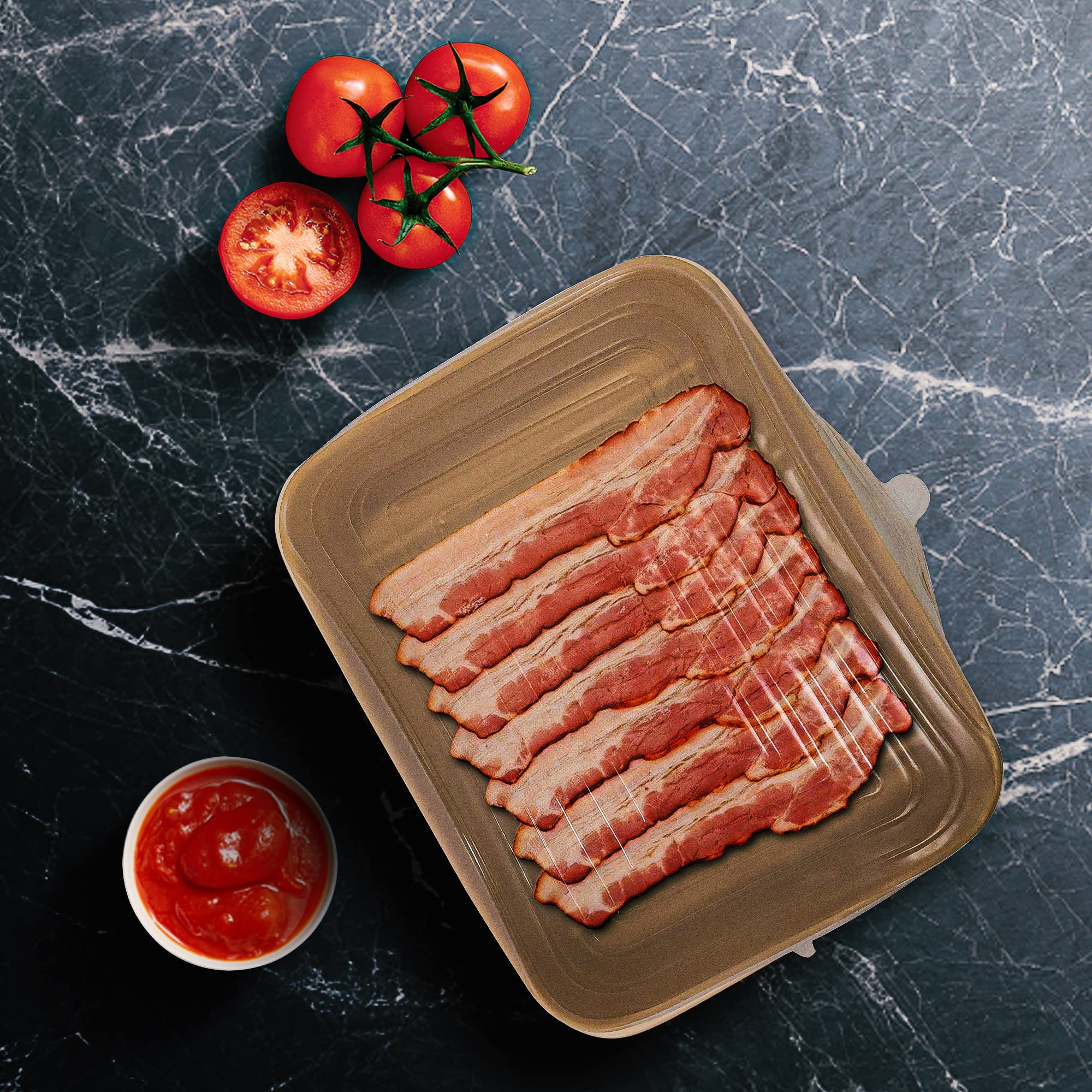 ZFJ Large Bacon cooker for Microwave Oven Bacon Cooker Tray, Ceramic Baking Pan for Microwave Bacon Cooking Healthy Breakfast -Make Crispy Bacon in Minutes