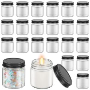 32 pcs thick glass jars with lids canning jars 8 oz clear round candle jars wide mouth pickle jars with lids glass storage containers with lids for spice powder liquid lotion honey, dishwasher safe