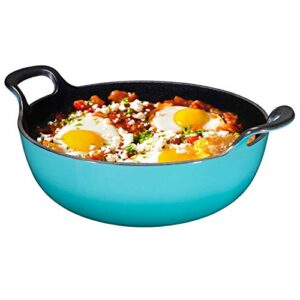 bruntmor 3 qt enamel cast iron balti dish - nonstick handi for curries, asian wok, dutch oven for casseroles, stovetop stir fry pan