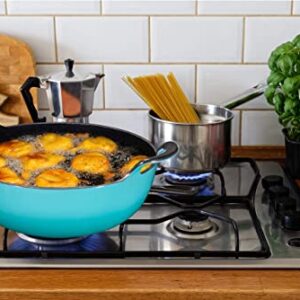 Bruntmor 3 Qt Enamel Cast Iron Balti Dish - Nonstick Handi for Curries, Asian Wok, Dutch Oven for Casseroles, Stovetop Stir Fry Pan