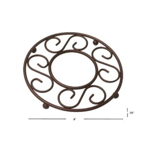 Home Basics Scroll Collection Steel Trivet for Hot Dishes, Pots And Pans, Round Design, For Kitchen & Dinning Table, Bronze