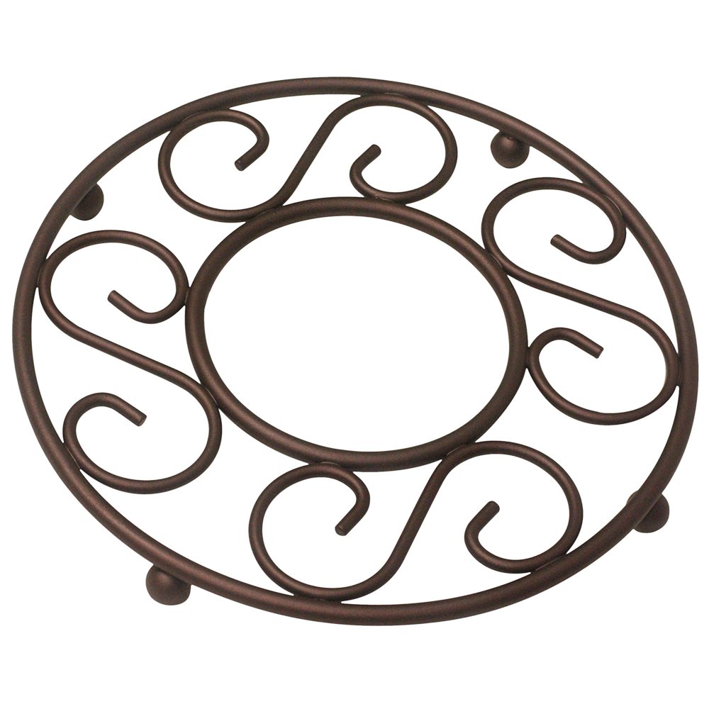 Home Basics Scroll Collection Steel Trivet for Hot Dishes, Pots And Pans, Round Design, For Kitchen & Dinning Table, Bronze