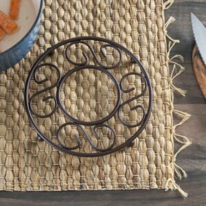 Home Basics Scroll Collection Steel Trivet for Hot Dishes, Pots And Pans, Round Design, For Kitchen & Dinning Table, Bronze