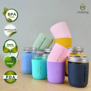 minliving Silicone Mason Jar Sleeves, Cup Holder 5 Pack Value Combo Anti-slip protection - Fits 16oz WIDE mouth Jelly Canning, Ball and Kerr Jars (5, Autumn Winter)