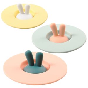 pivhwir silicone cup lids set of 3, food grade rabbit ear silicone cup covers anti-dust airtight seal for mugs, tea cups, hot cup lids, coffee cup