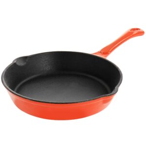 megachef enameled round 8 inch preseasoned cast iron frying pan in orange (mcce-8)