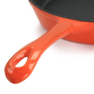 MegaChef Enameled Round 8 Inch PreSeasoned Cast Iron Frying Pan in Orange (MCCE-8)