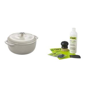 lodge ec6d13 enameled cast iron dutch oven, 6-quart, oyster white and enameled cast iron & ceramic stoneware care kit