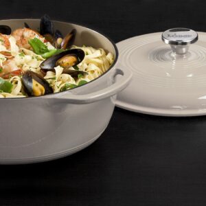 Lodge EC6D13 Enameled Cast Iron Dutch Oven, 6-Quart, Oyster White and Enameled Cast Iron & Ceramic Stoneware Care Kit