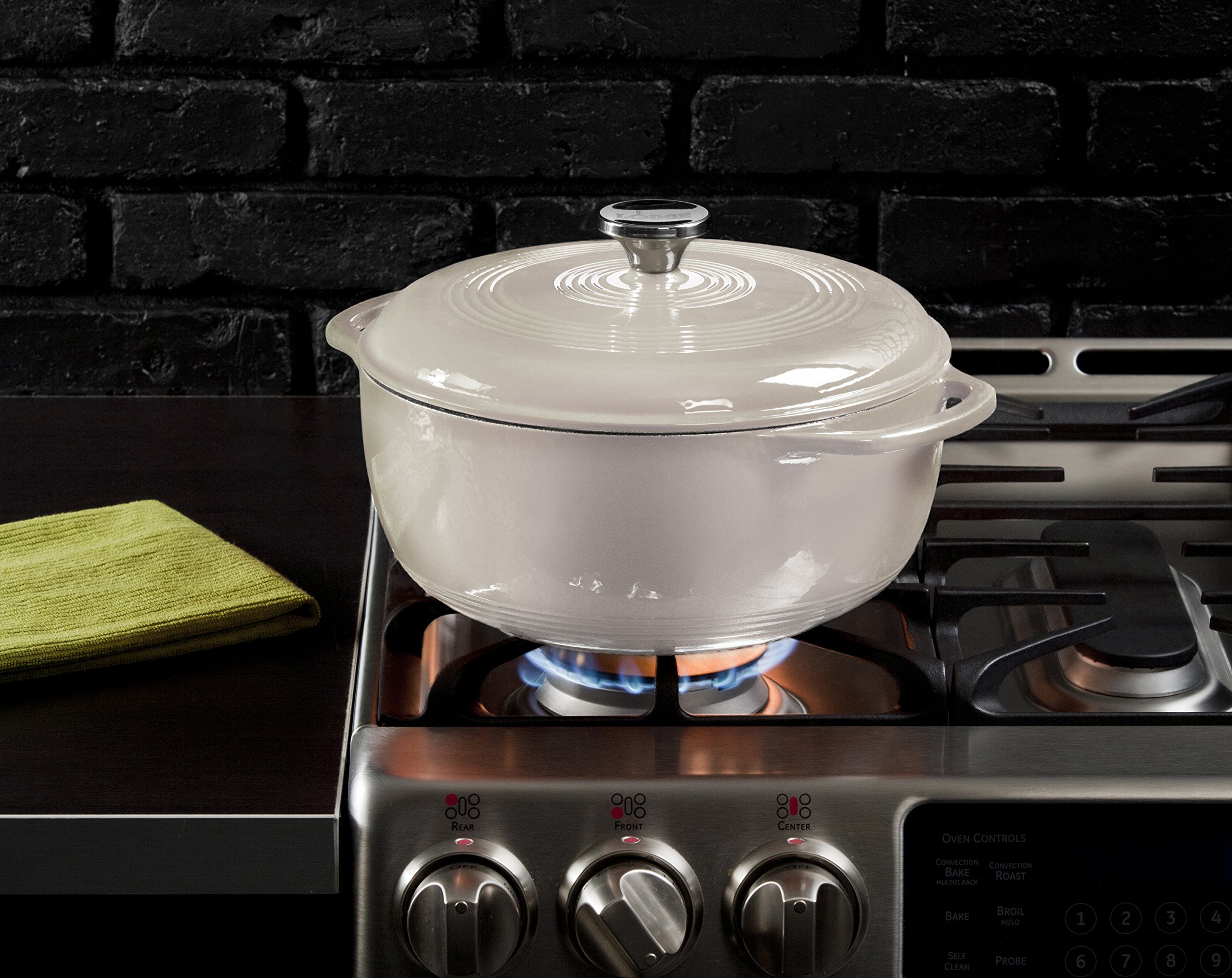 Lodge EC6D13 Enameled Cast Iron Dutch Oven, 6-Quart, Oyster White and Enameled Cast Iron & Ceramic Stoneware Care Kit