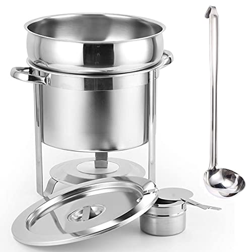 11L Marmite Soup Chafer/Stainless Steel Soup Warmer/Soup Server with Spoon and Water Pan for Chilli and Gumbo