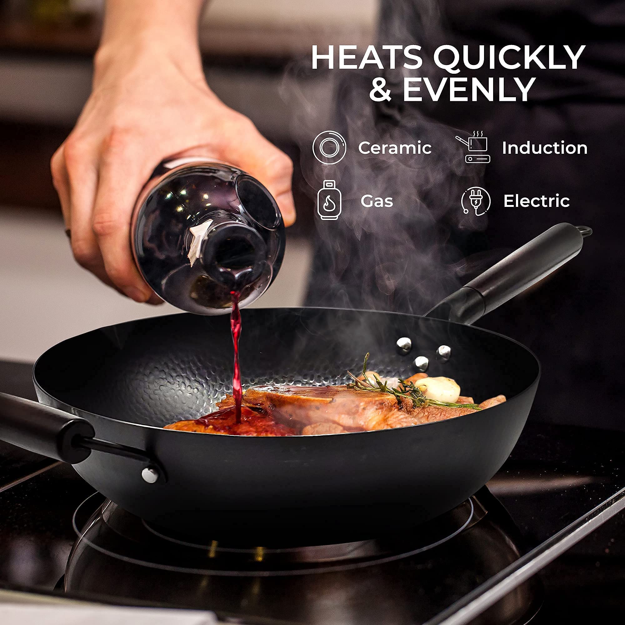 Bundle Home EC Carbon Steel Wok pan for Electric, Induction and Gas Stove and Home EC Stainless Steel Salt and Pepper Grinder Set