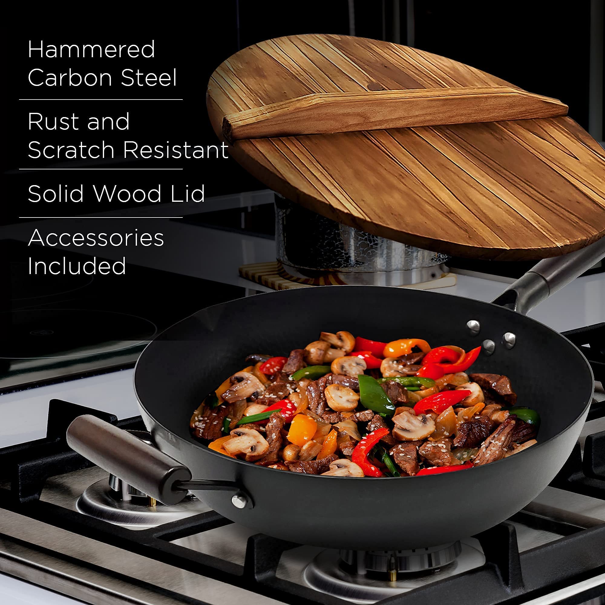 Bundle Home EC Carbon Steel Wok pan for Electric, Induction and Gas Stove and Home EC Stainless Steel Salt and Pepper Grinder Set