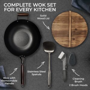 Bundle Home EC Carbon Steel Wok pan for Electric, Induction and Gas Stove and Home EC Stainless Steel Salt and Pepper Grinder Set