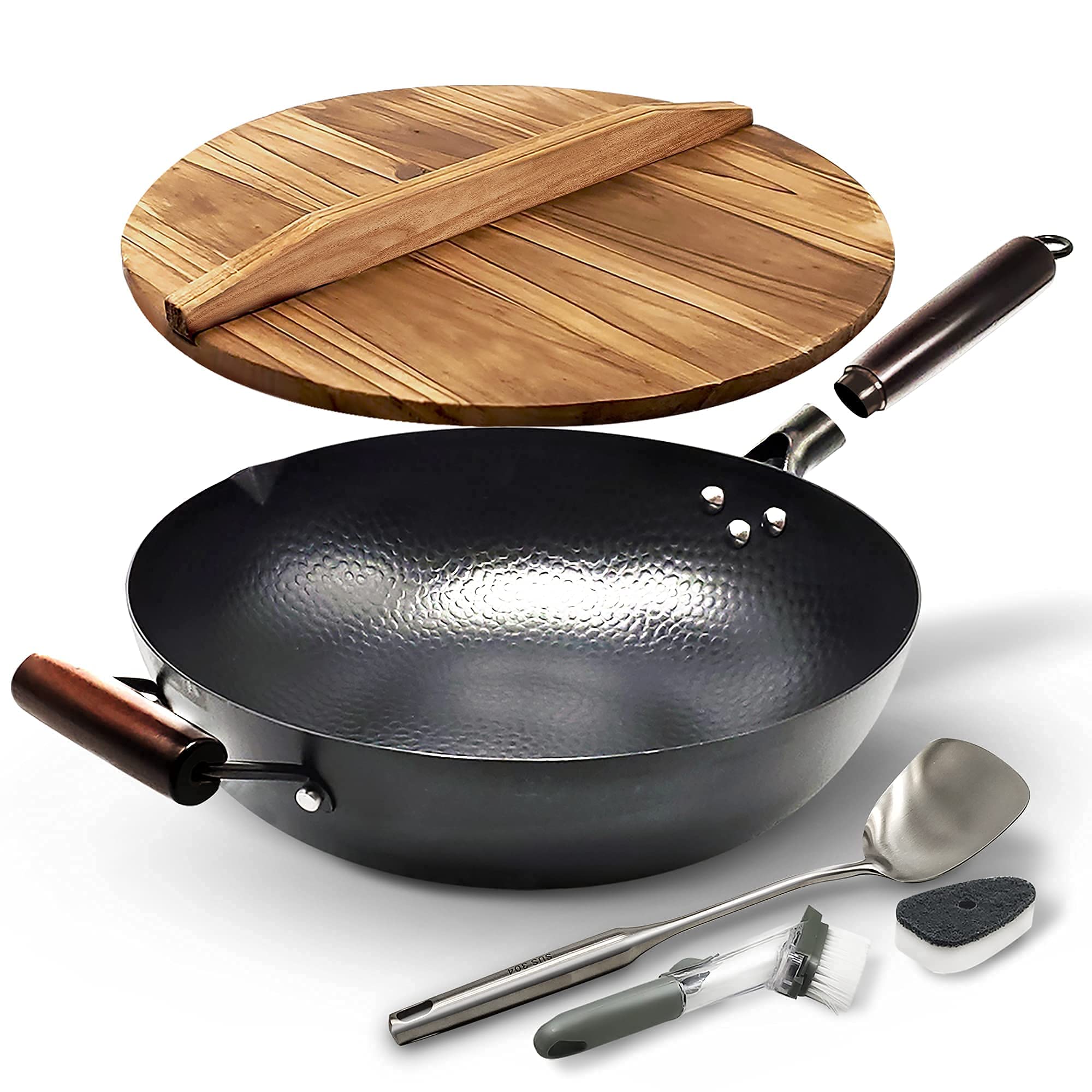 Bundle Home EC Carbon Steel Wok pan for Electric, Induction and Gas Stove and Home EC Stainless Steel Salt and Pepper Grinder Set