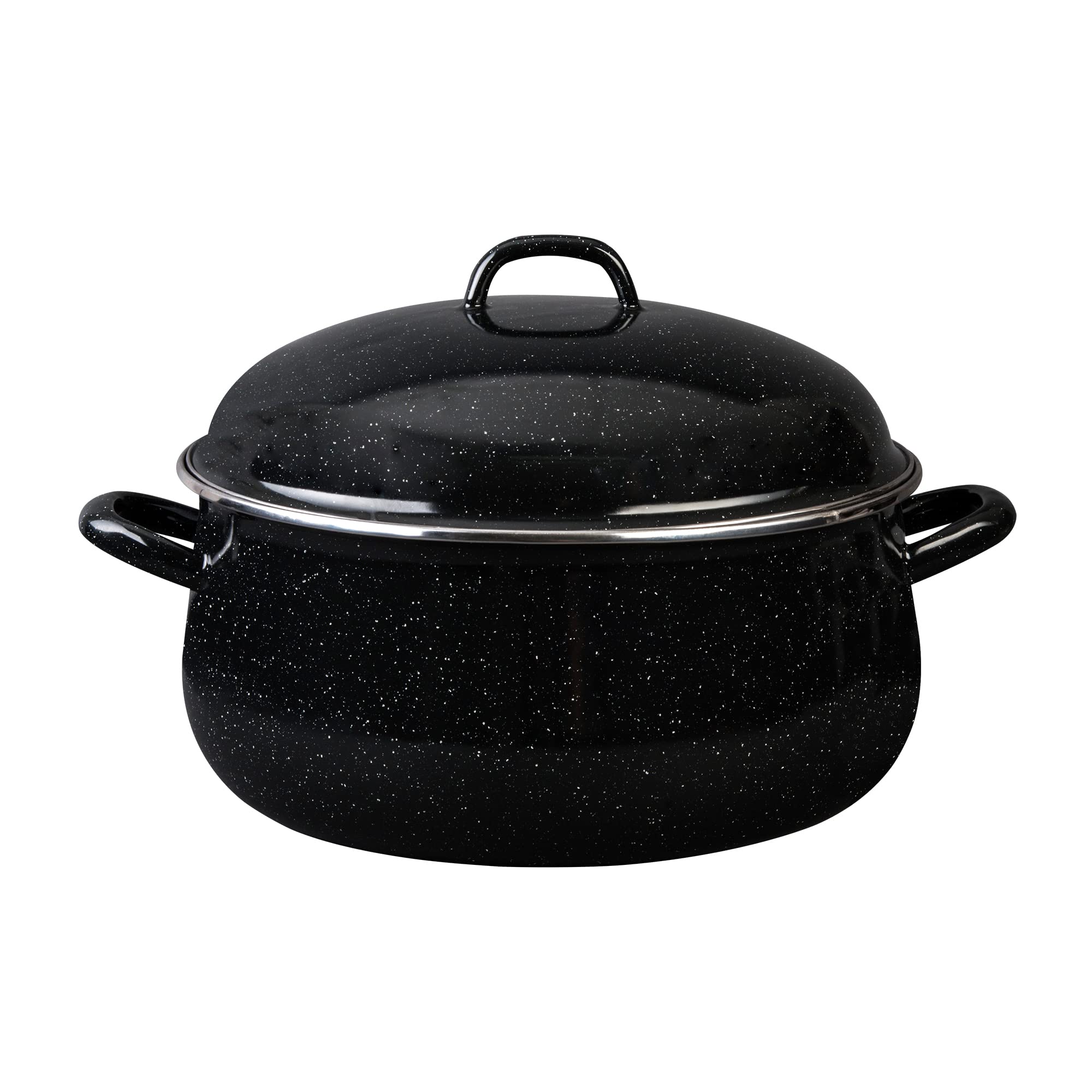 Granite Ware 9.5 Qt Heavy Gauge Dutch Oven with Lid. (Speckled Black) Enamelware. Stainless Steel. Suitable for Cooktops, Oven to Table. Dishwasher Safe.