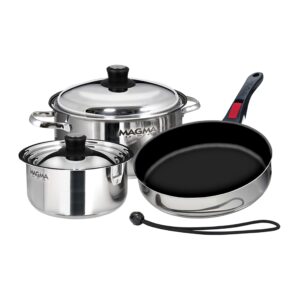 magma products, a10-363-2-ind, gourmet nesting 7-piece stainless steel induction cookware set with ceramica non-stick, silver