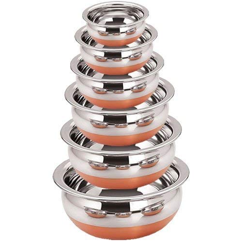 ROYAL SAPPHIRE Stainless Steel Copper Bottom Handi Pot 6 Piece Set With lids and Free Serving Spoon