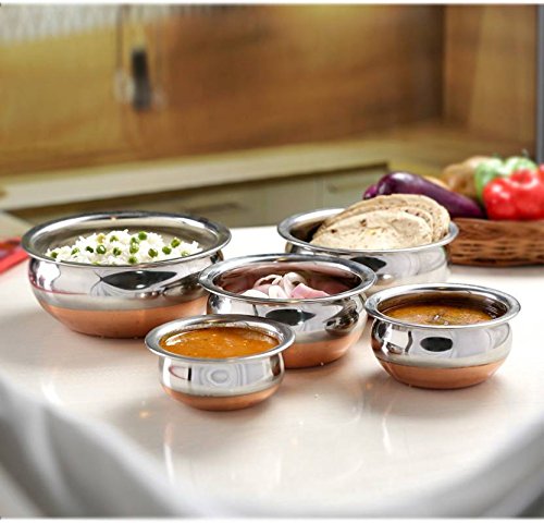 ROYAL SAPPHIRE Stainless Steel Copper Bottom Handi Pot 6 Piece Set With lids and Free Serving Spoon