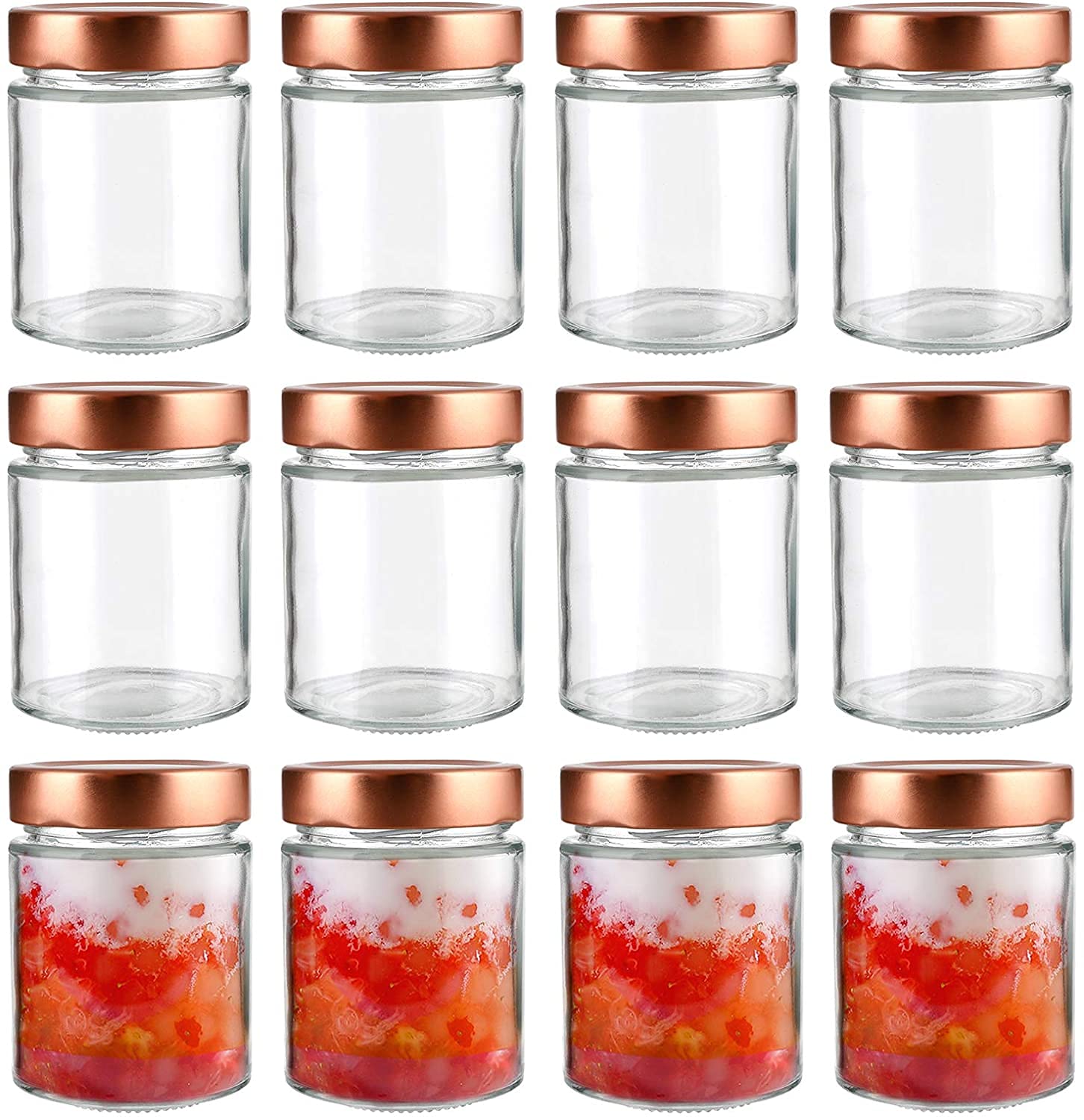 Yopay 12 Pack 6oz Glass Jars, Clear Round Candle Jars with Gold Lids, Empty Food Storage Containers, Canning Jar For Yogurt, Spice, Powder, Liquid