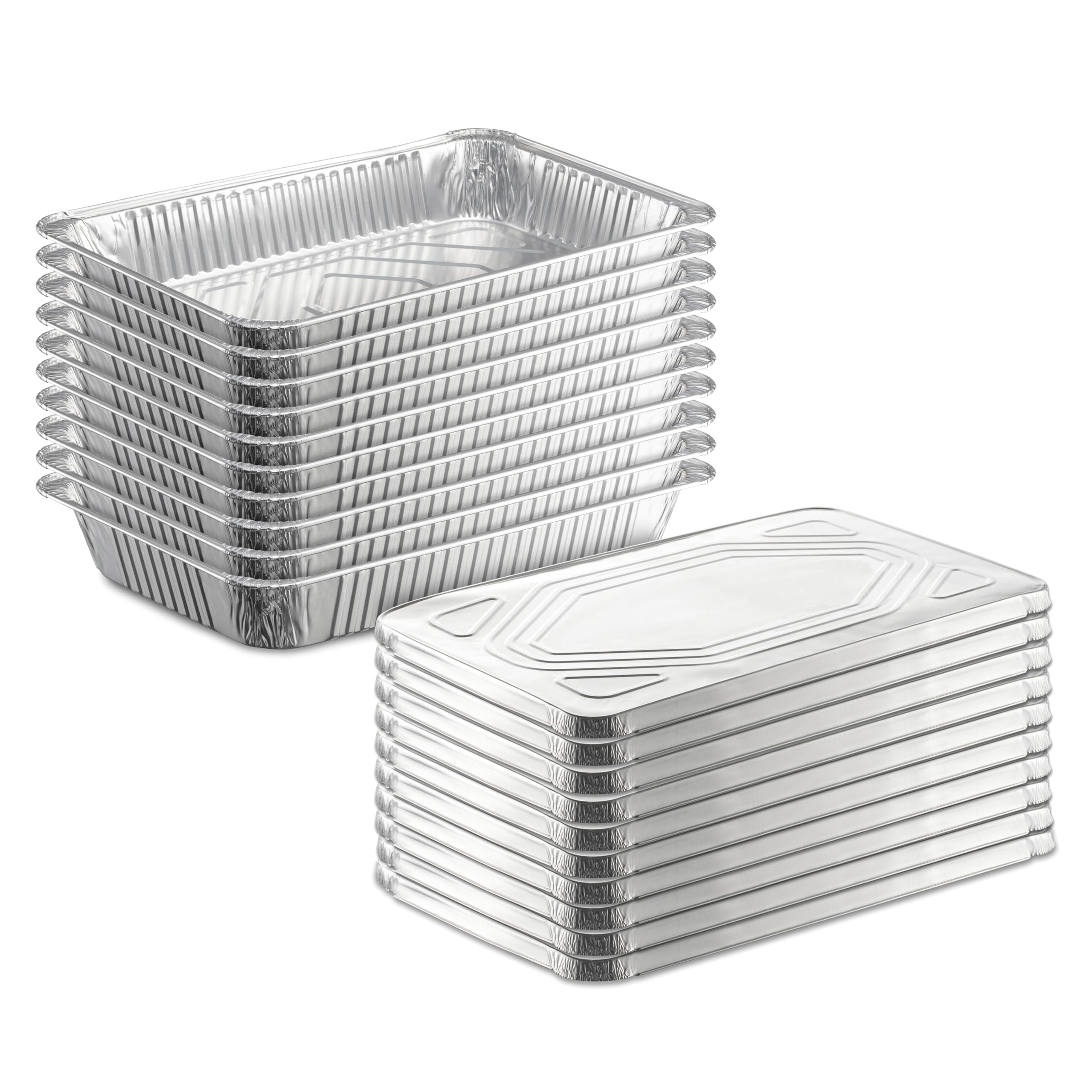 Tiger Chef Full Size 21 x 13 inches Durable Aluminum Foil Steam Table Pans with Lids, Disposable, Includes 10 Pans and 10 Lids. 20-Piece