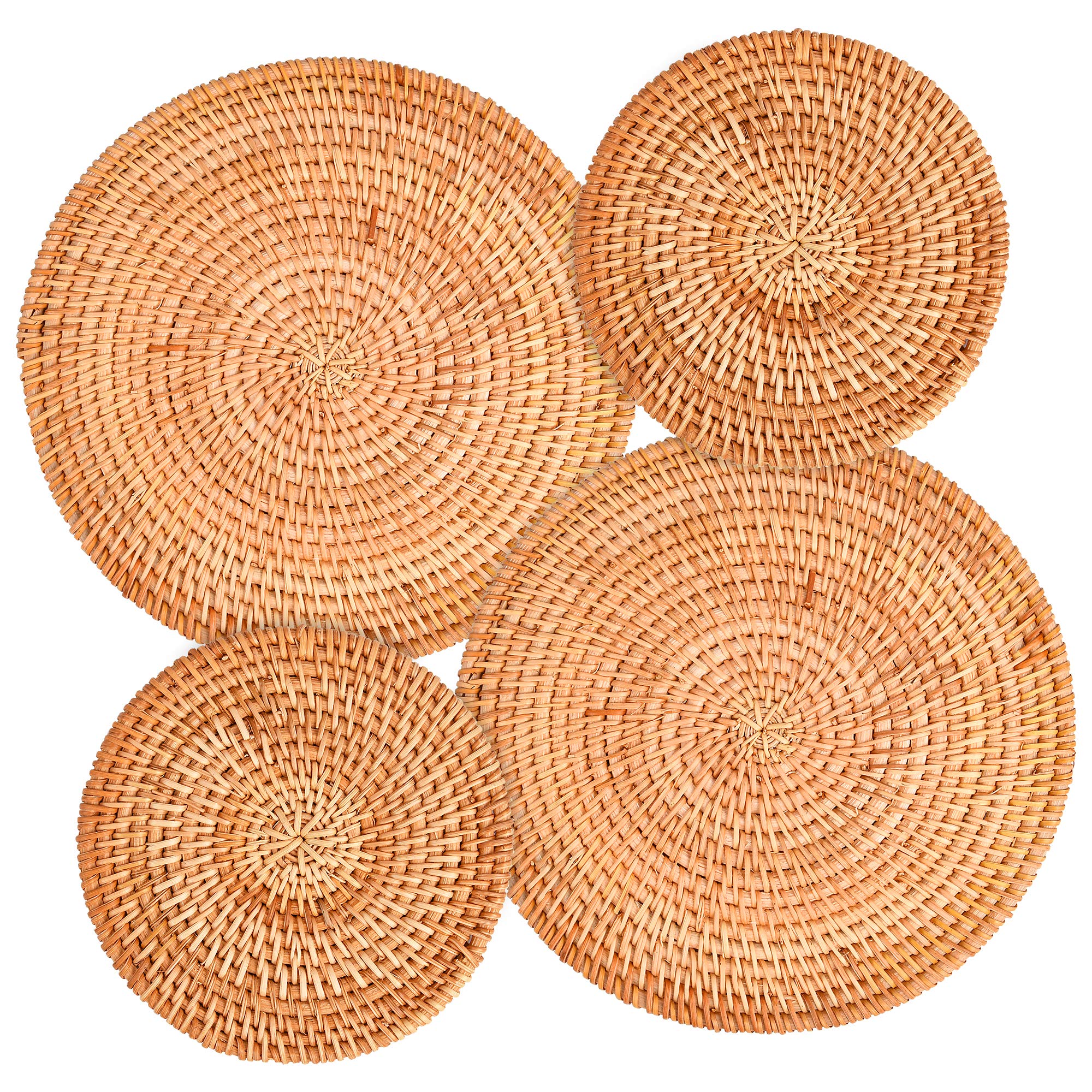 Milkary 4 Pack Handwoven Rattan Coasters, Table Woven Trivet for Hot Dishes Plates Cup as A Gift for Family Friends Colleague Housewarming Birthday Christmas Holiday Party